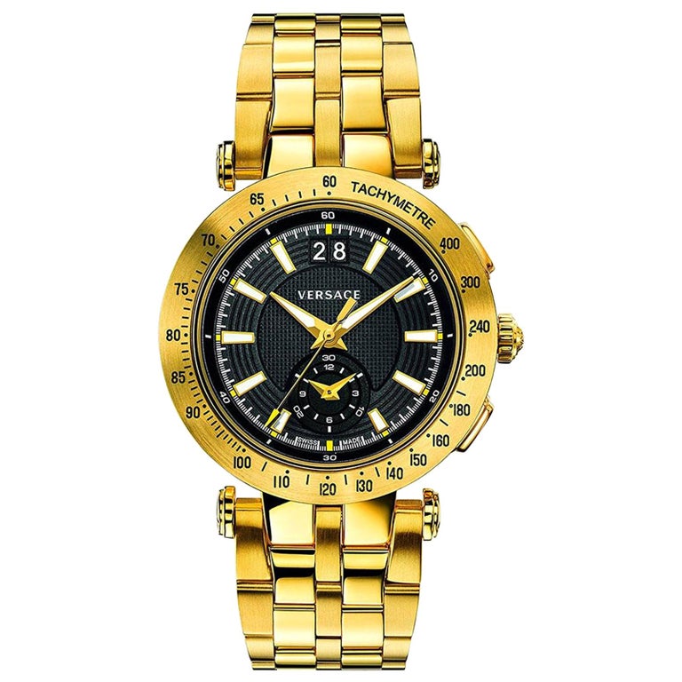 new VERSACE V-Race Sport Gold gold stainless steel quartz analog men's ...