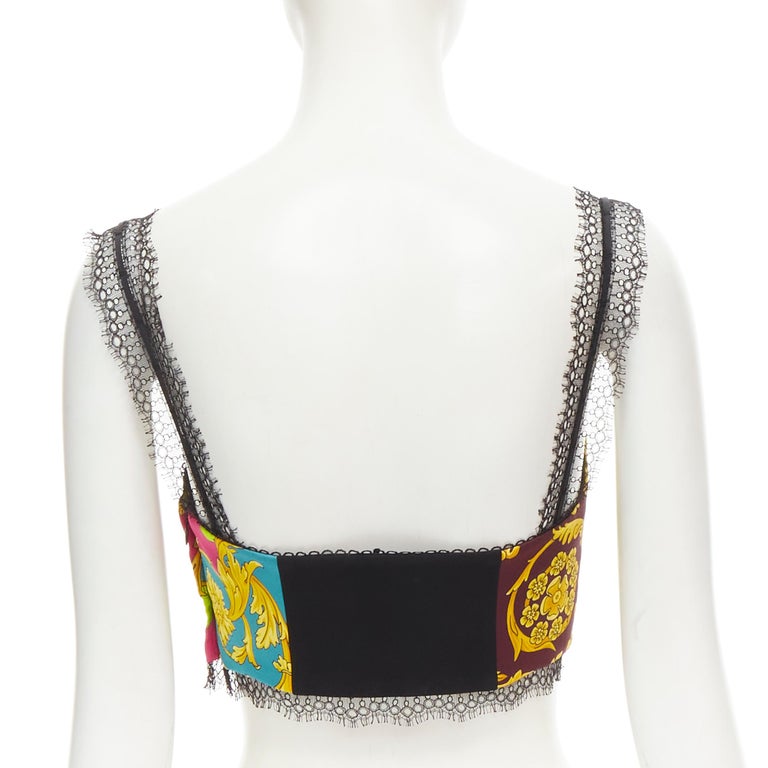 new VERSACE Voyaga Barocco print lace bustier bra top Kylie Jenner IT38 ...