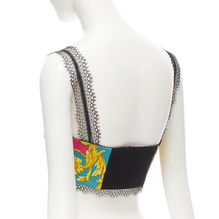 new VERSACE Voyaga Barocco print lace bustier bra top Kylie Jenner IT38 ...