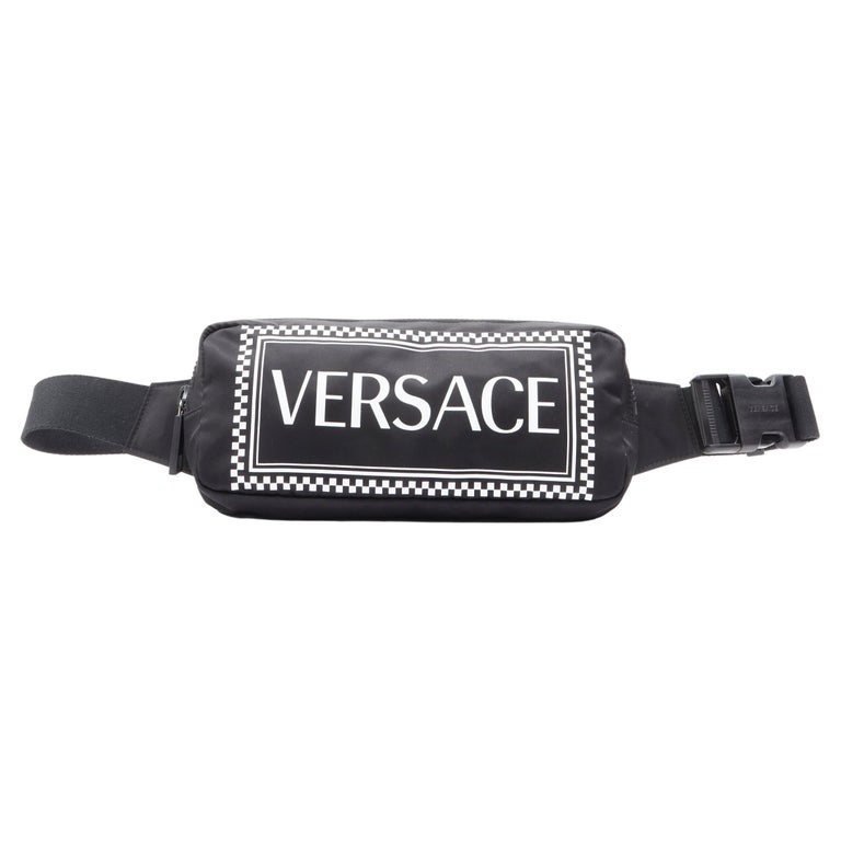 new VERSACE white 90s box logo black nylon crossbody waist belt bag at ...