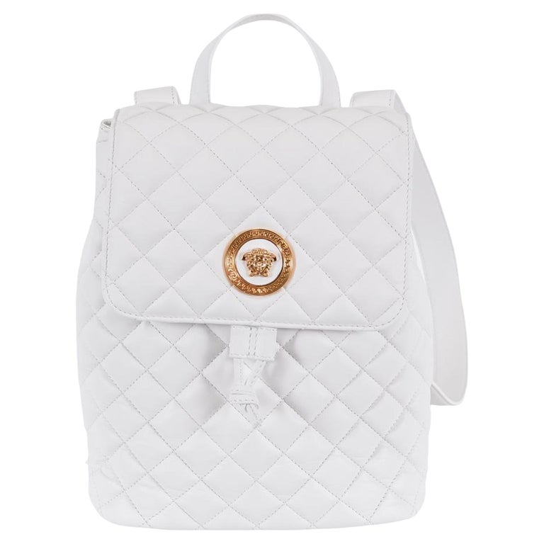 NEW Versace White Medusa Head Quilted Leather Drawstring Backpack ...