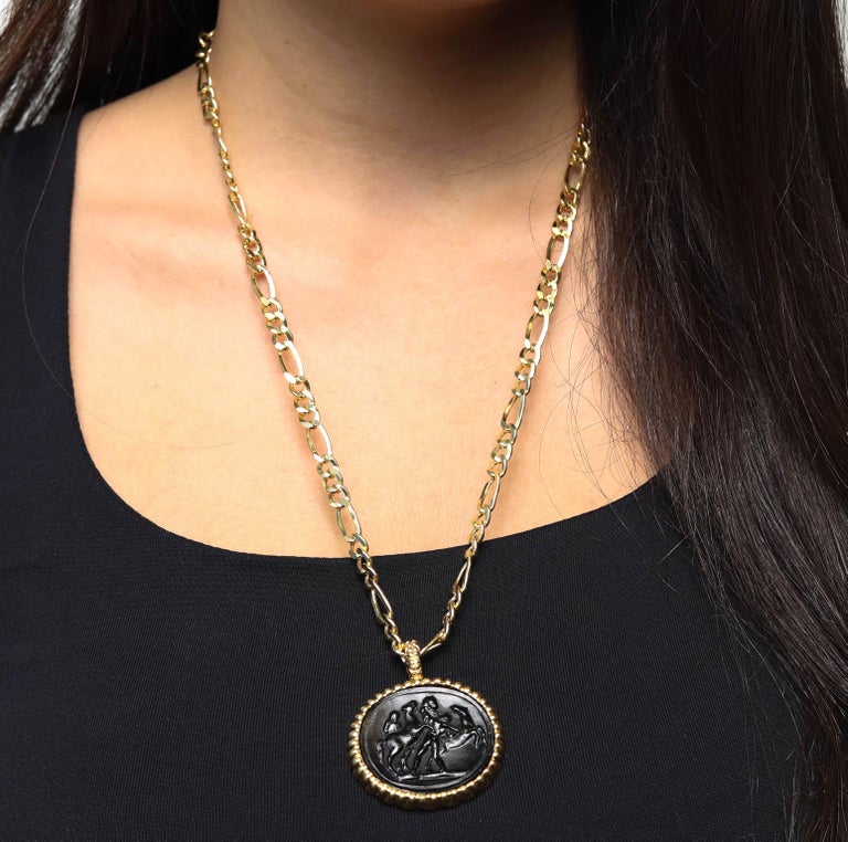 Victorian Black Italian Murano Glass Carved Intaglio Pendant 18 Karat ...