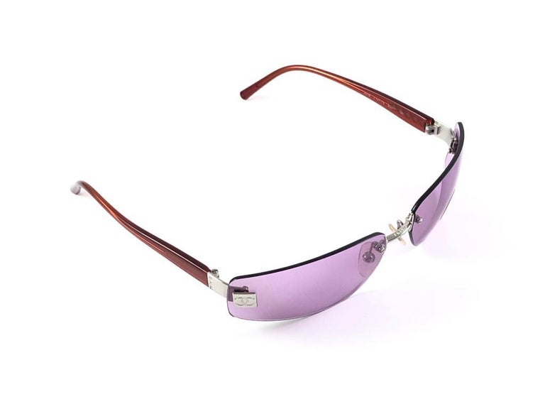 New Vintage Chanel 4018 Rimless Purple Lenses Sunglasses Made In Italy ...