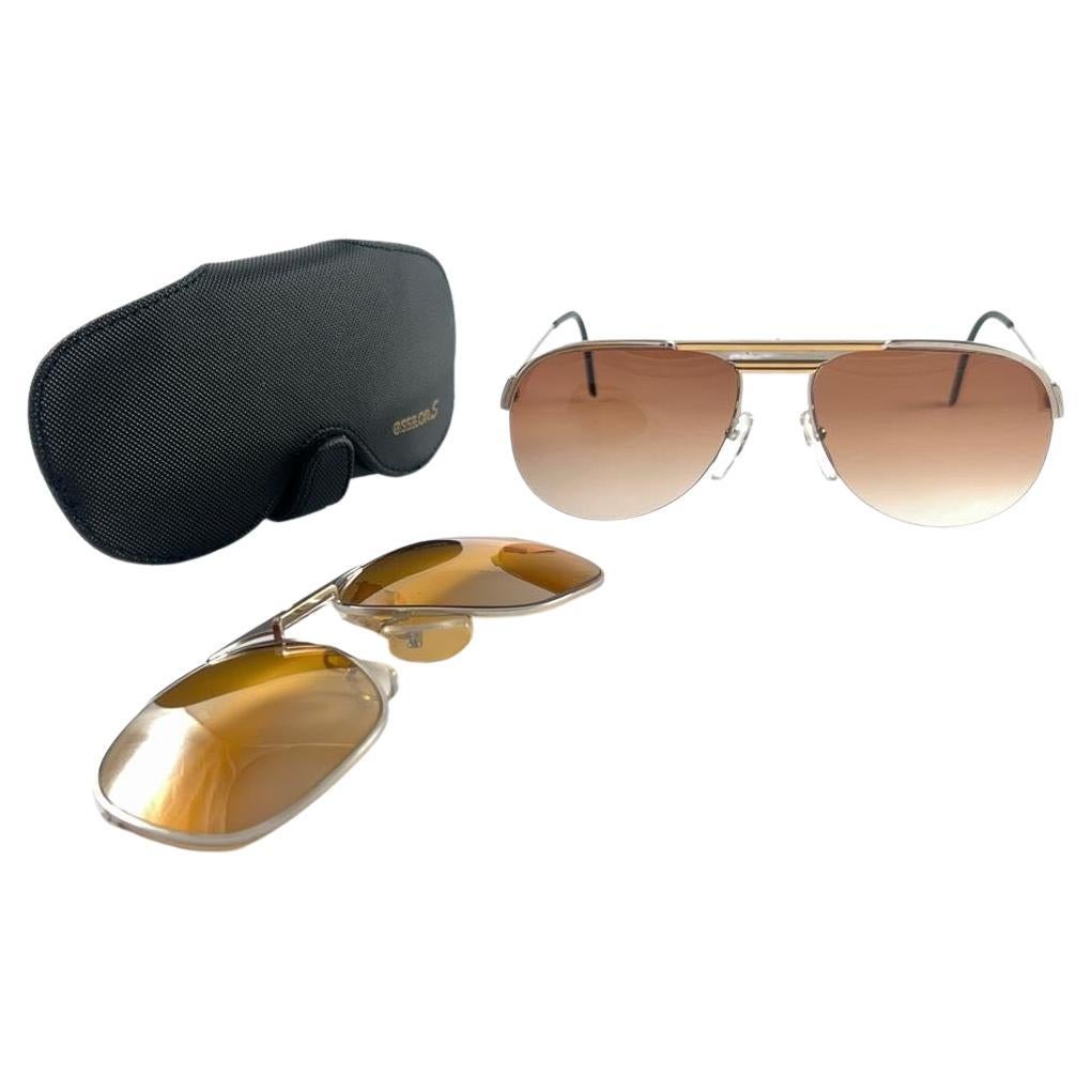 New Vintage Essilor " S " Gold Double Mirror Clip On 1970's Sunglasses ...