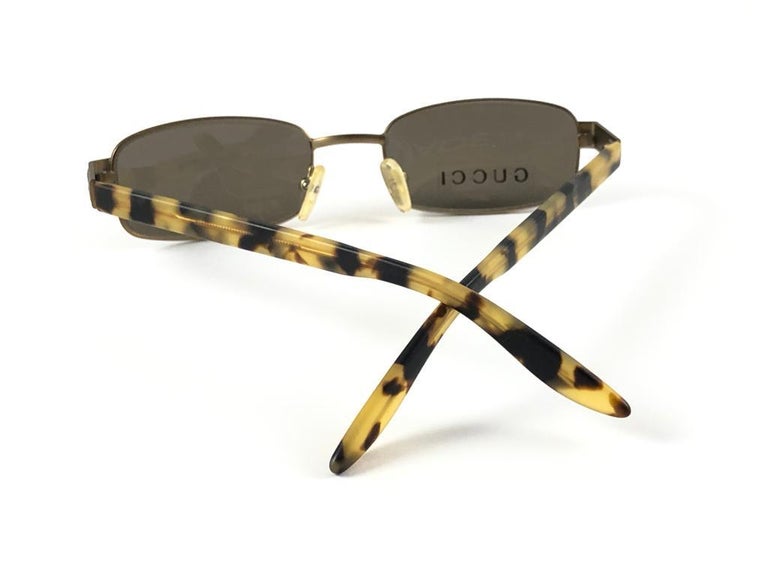 New Vintage Gucci 1638/S Ocher Rectangular Frame Sunglasses 1990's ...