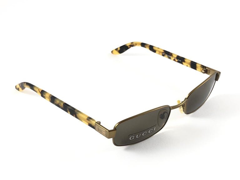 New Vintage Gucci 1638/S Ocher Rectangular Frame Sunglasses 1990's ...