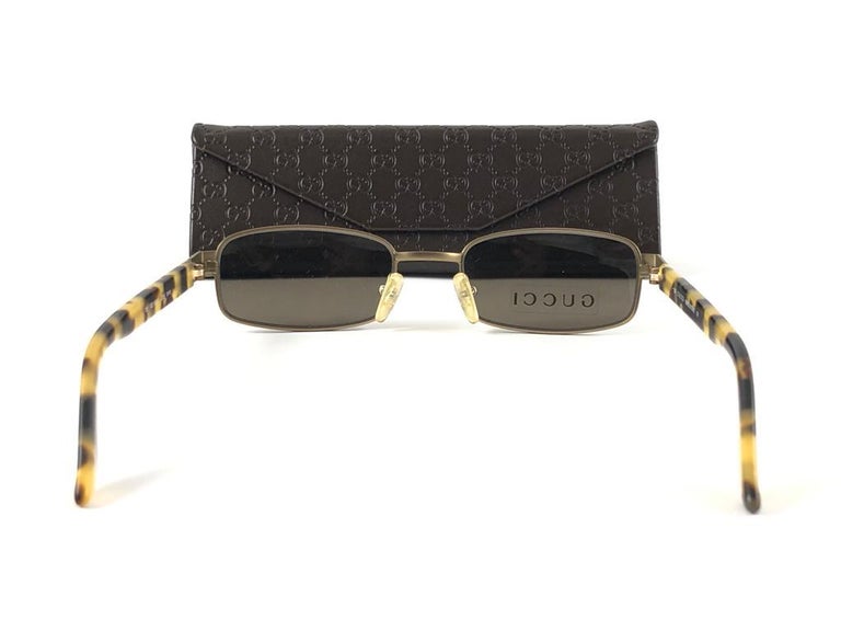 New Vintage Gucci 1638/S Ocher Rectangular Frame Sunglasses 1990's ...