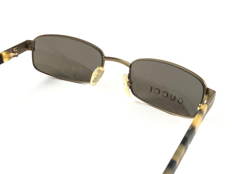 New Vintage Gucci 1638/S Ocher Rectangular Frame Sunglasses 1990's ...