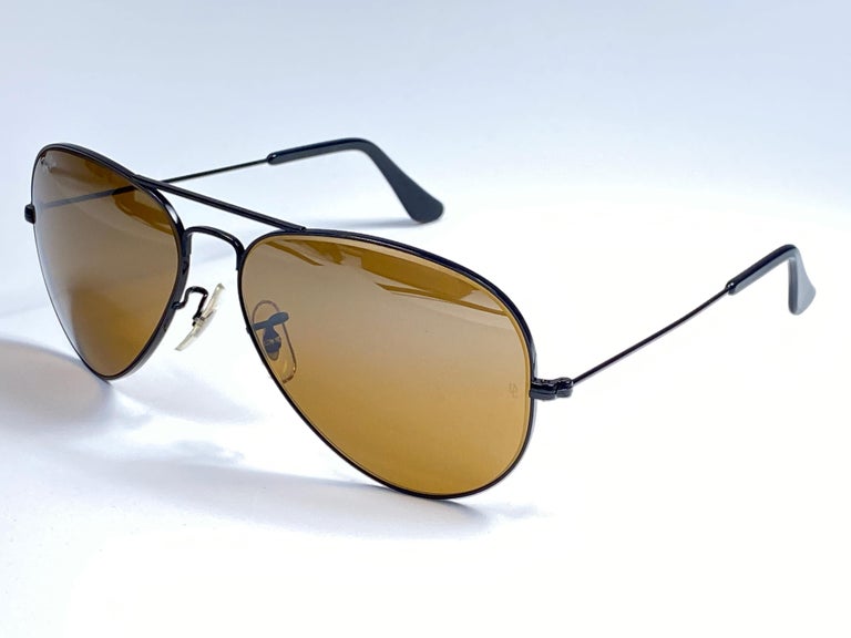 New Vintage Ray Ban Aviator 58Mm Black B15 TGM Lenses 1980's B&L ...