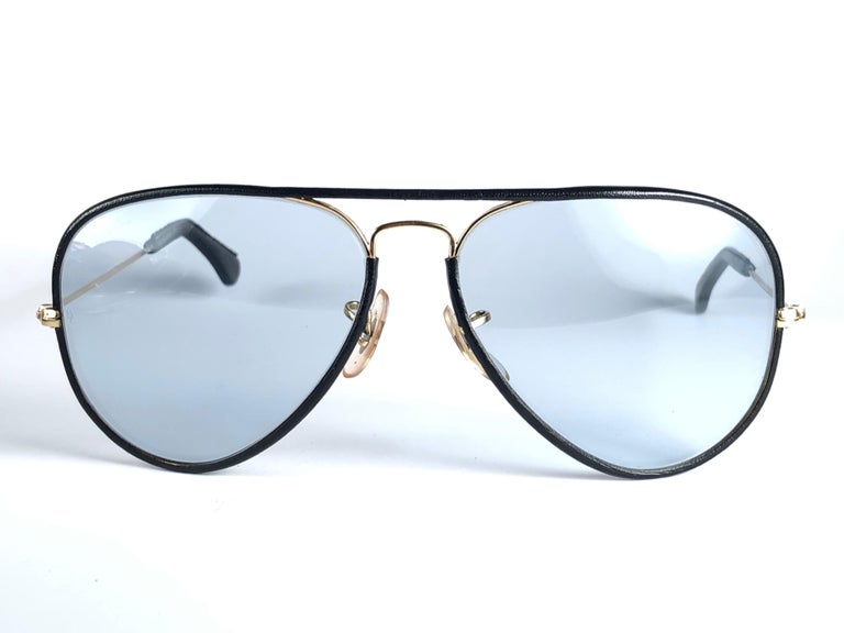 New Vintage Ray Ban Leathers Aviator Black Changeable Lens 58' B&L Sunglasses at 1stDibs