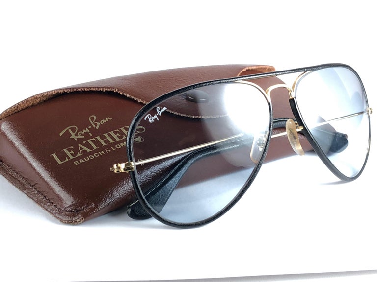 New Vintage Ray Ban Leathers Aviator Black Changeable Lens 58' B&L Sunglasses at 1stDibs