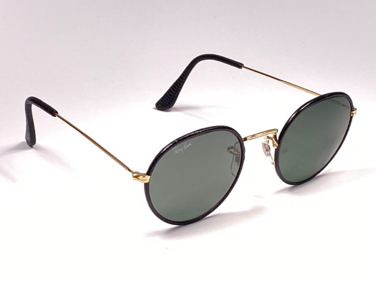 Mint Vintage Ray Ban Leathers Black Round G15 Lens B&L 1980's ...