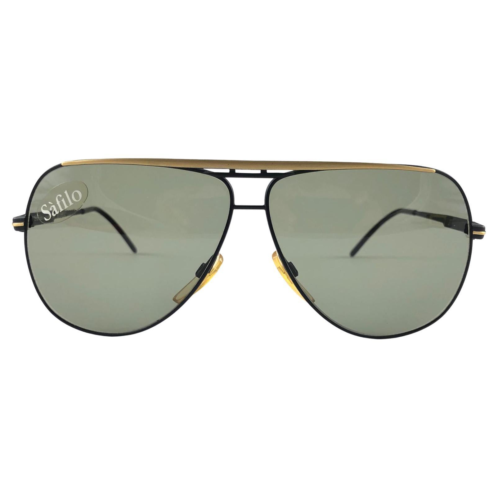 New Vintage Safilo Sporting 89 Black Mate Aviator 80's Sunglasses ...