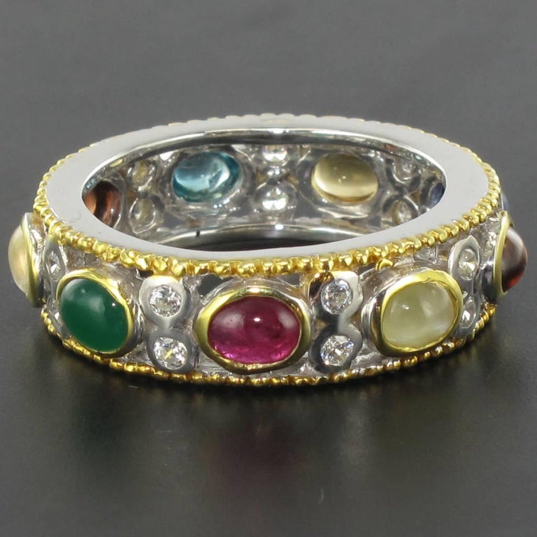 New White Brown Zircon Sapphire Ruby Agate Silver Band Ring at 1stDibs