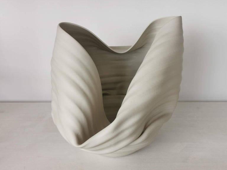 New, White Ribbed Collapsed Form, Vase, Interior Sculpture / Vessel ...