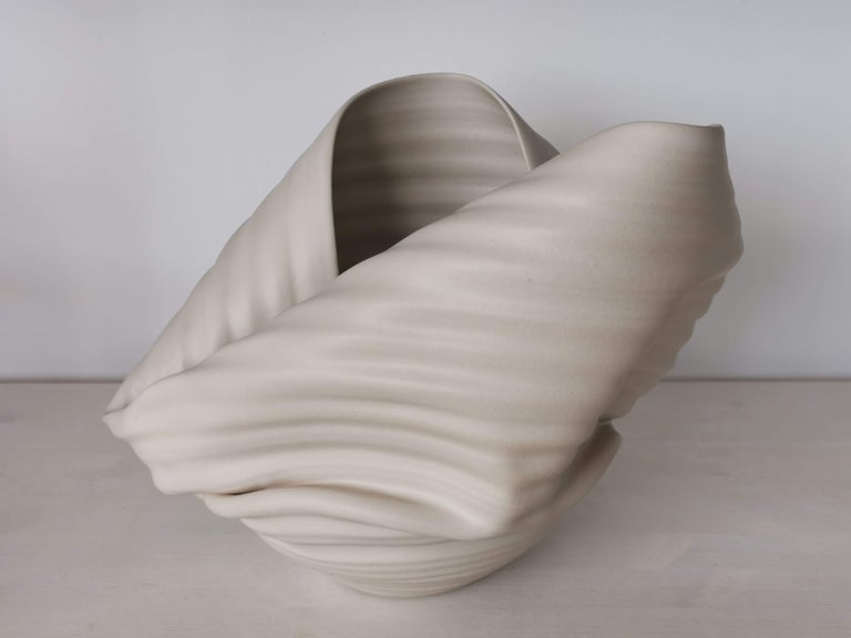 New, White Ribbed Collapsed Form, Vase, Interior Sculpture / Vessel ...