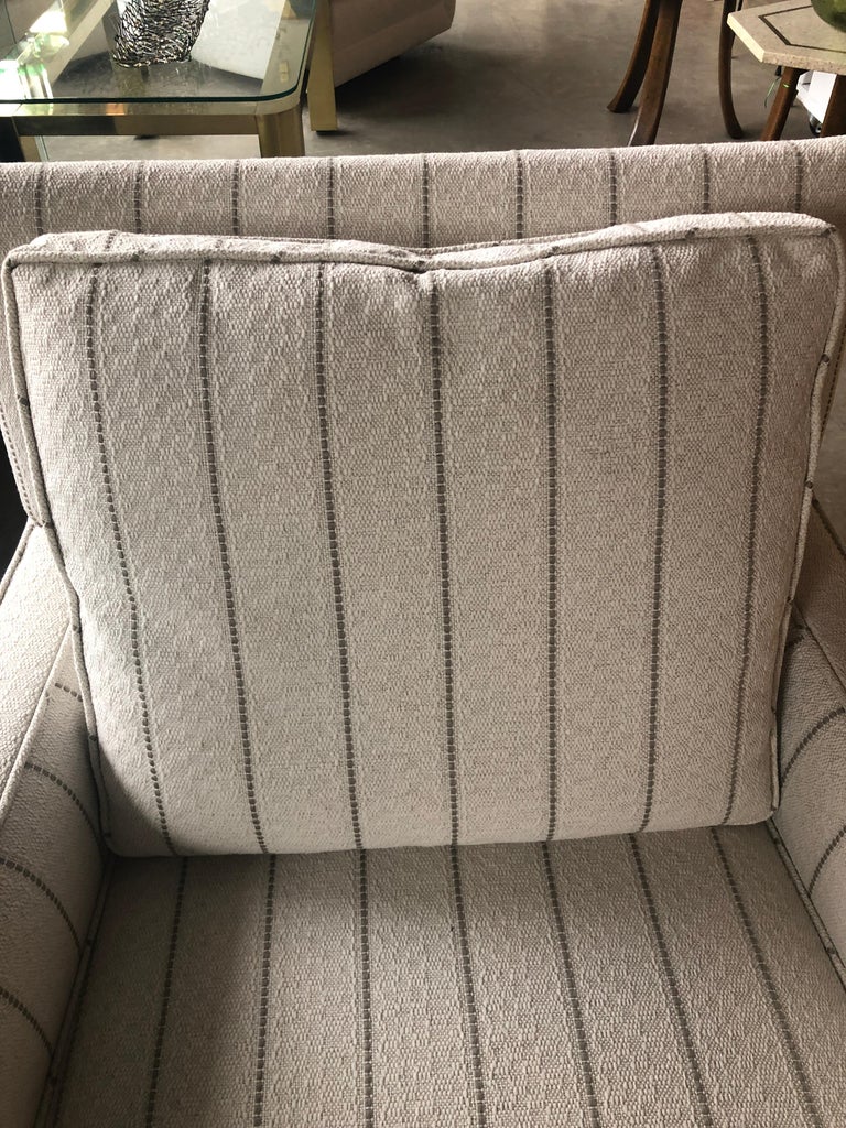 Paul McCobb Arm / Lounge Chair with Stool w/ White and Gray Stripe ...