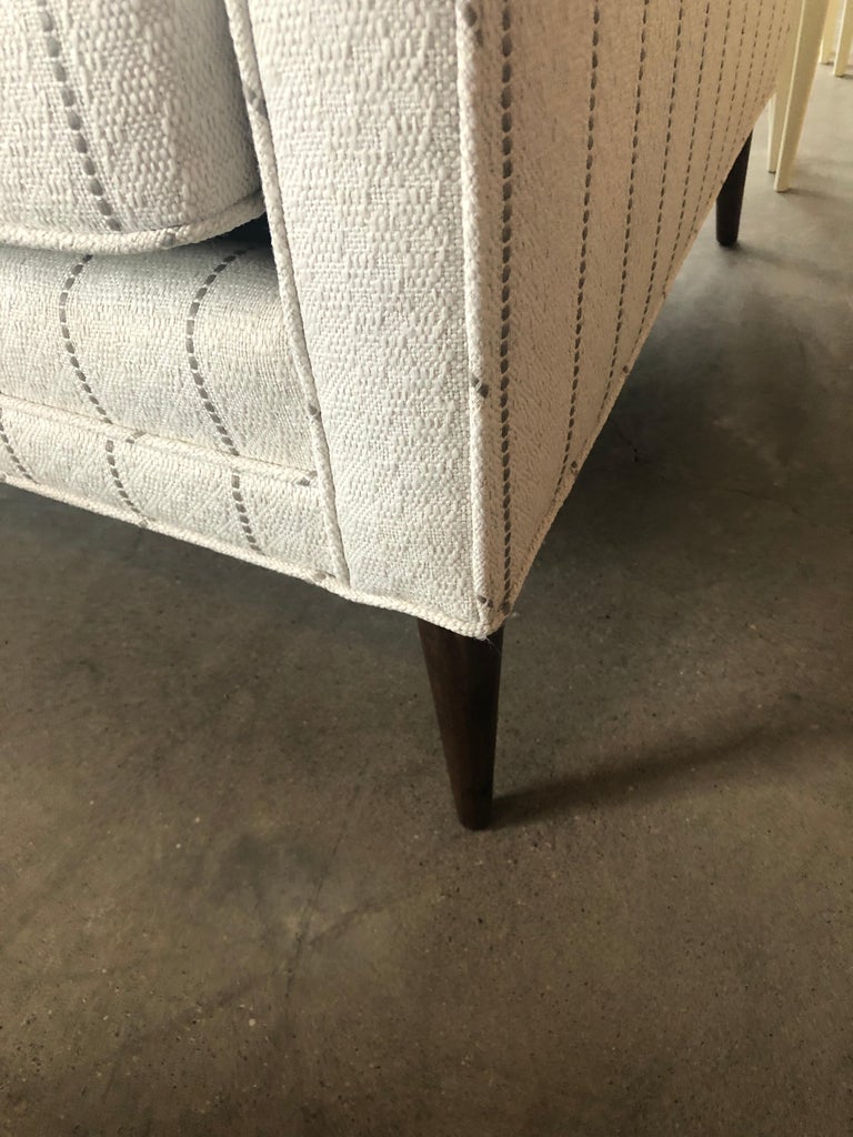 Paul McCobb Arm / Lounge Chair with Stool w/ White and Gray Stripe ...