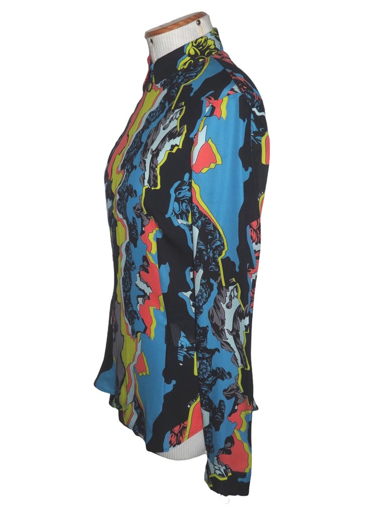 NEW WITH TAGS Versace by Donatella RUNWAY Print Zip Up Shirt For Sale ...