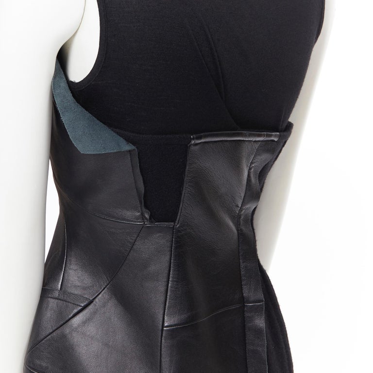 new YOHJI YAMAMOTO 2018 Runway black leather patchwork corset bustier ...