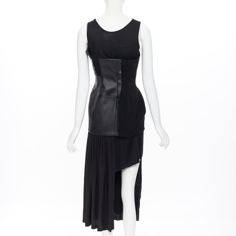 new YOHJI YAMAMOTO 2018 Runway black leather patchwork corset bustier ...