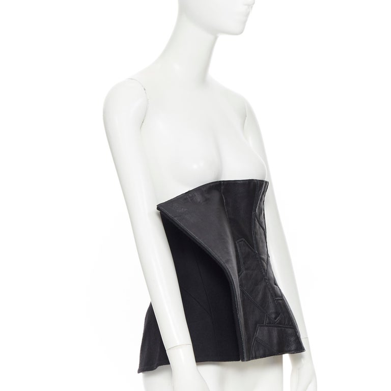 new YOHJI YAMAMOTO AW18 Runway black leather patchwork corset bustier ...