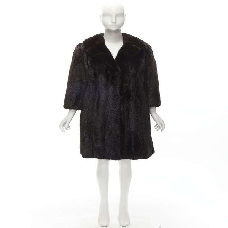 NEW YORK FUR brown fur oversized collar long sleeve long coat For Sale ...