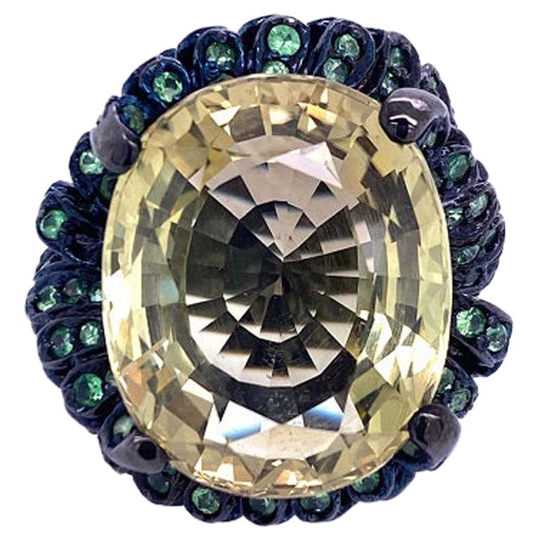 18 Karat Yellow Gold Lemon Quartz and Garnet Two-Stone Modern Cocktail ...