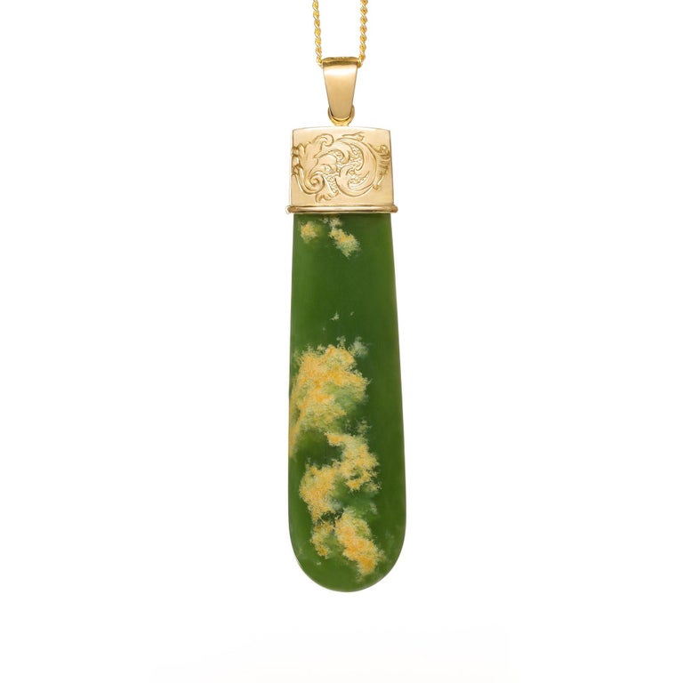 New Zealand Jade Flower Drop Necklace 18 Karat Yellow Gold For Sale at ...