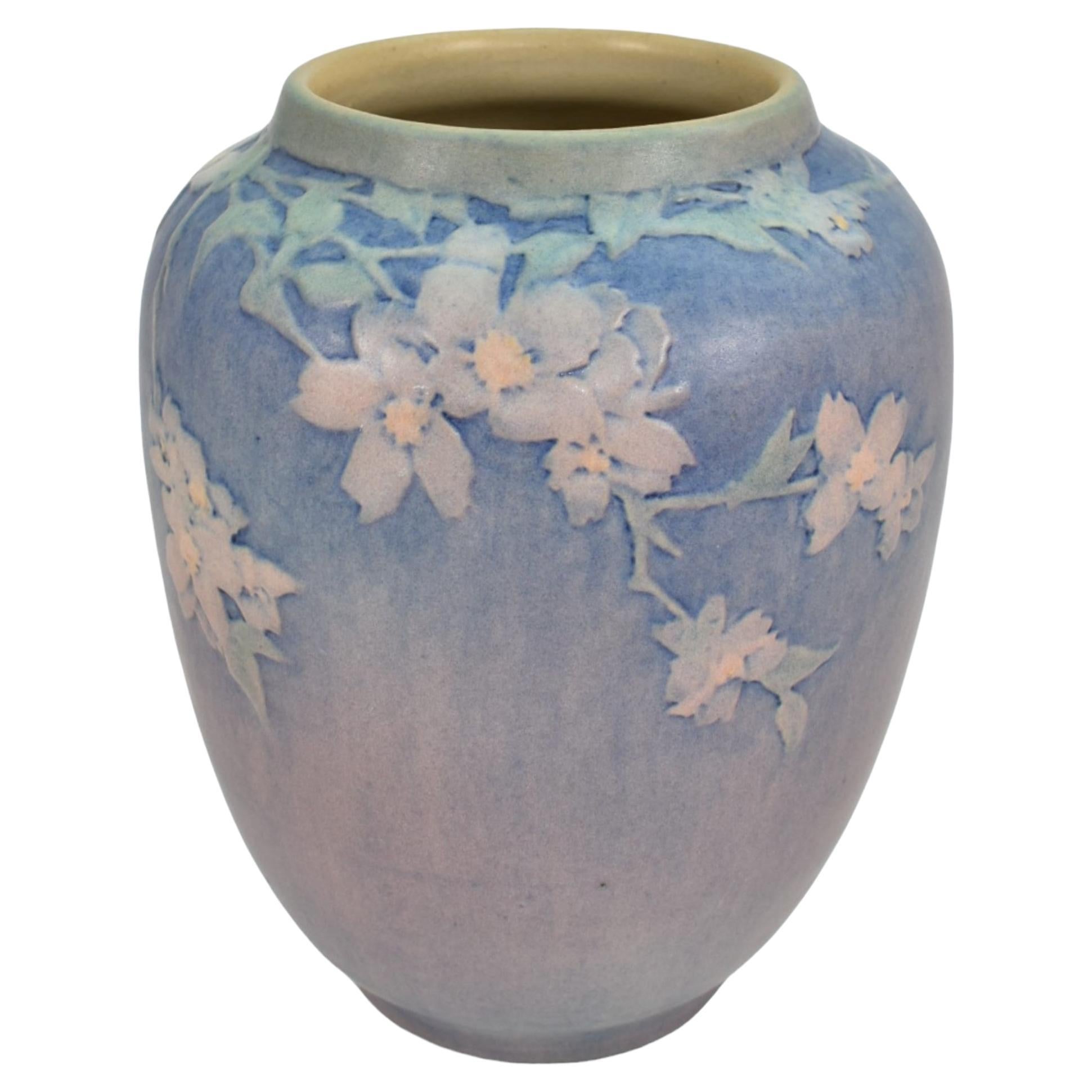 Grueby 1918 Arts and Crafts Pottery Matte Green Yellow Buds Two Color Vase For Sale at 1stDibs