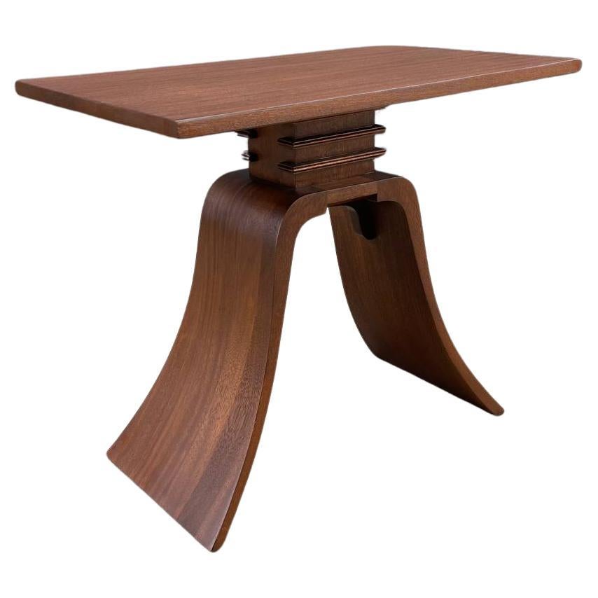 Newly Refinished Pair of Mid-Century Modern Tripod Side Tables, Travertine Stone For Sale at 1stDibs