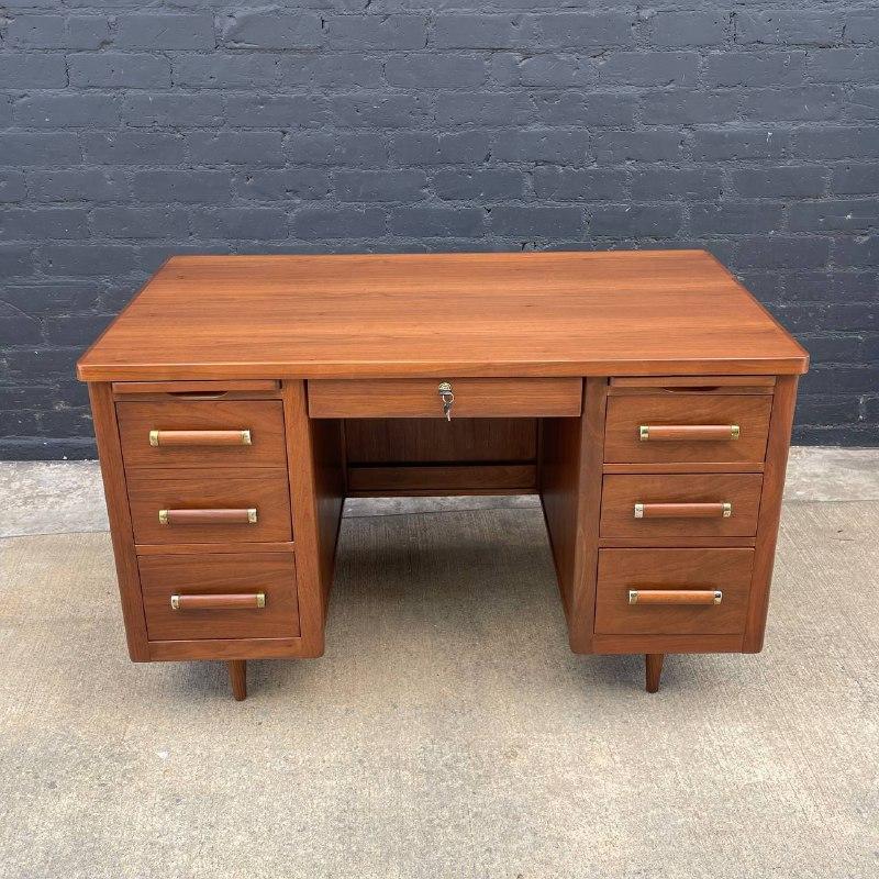 Newly Refinished - Mid-Century Modern Walnut Desk with Finished Back ...