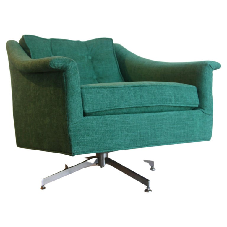 Newly Upholstered Green Swivel Lounge Chair For Sale at 1stDibs