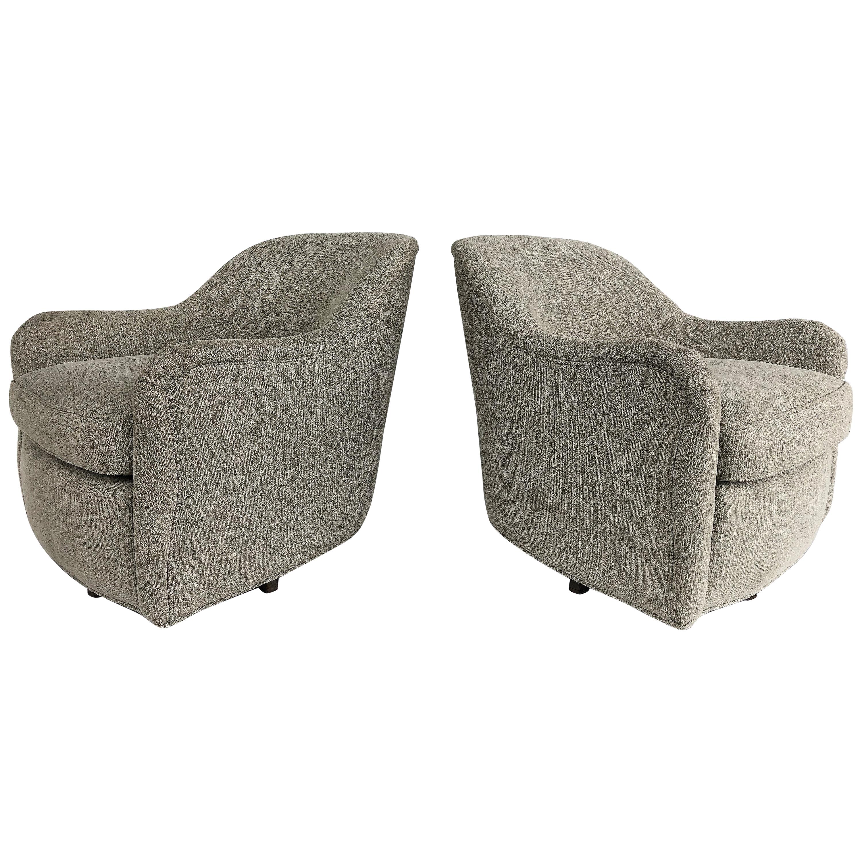Newly Upholstered Midcentury Swivel Club Chairs with Steel Bases, a ...