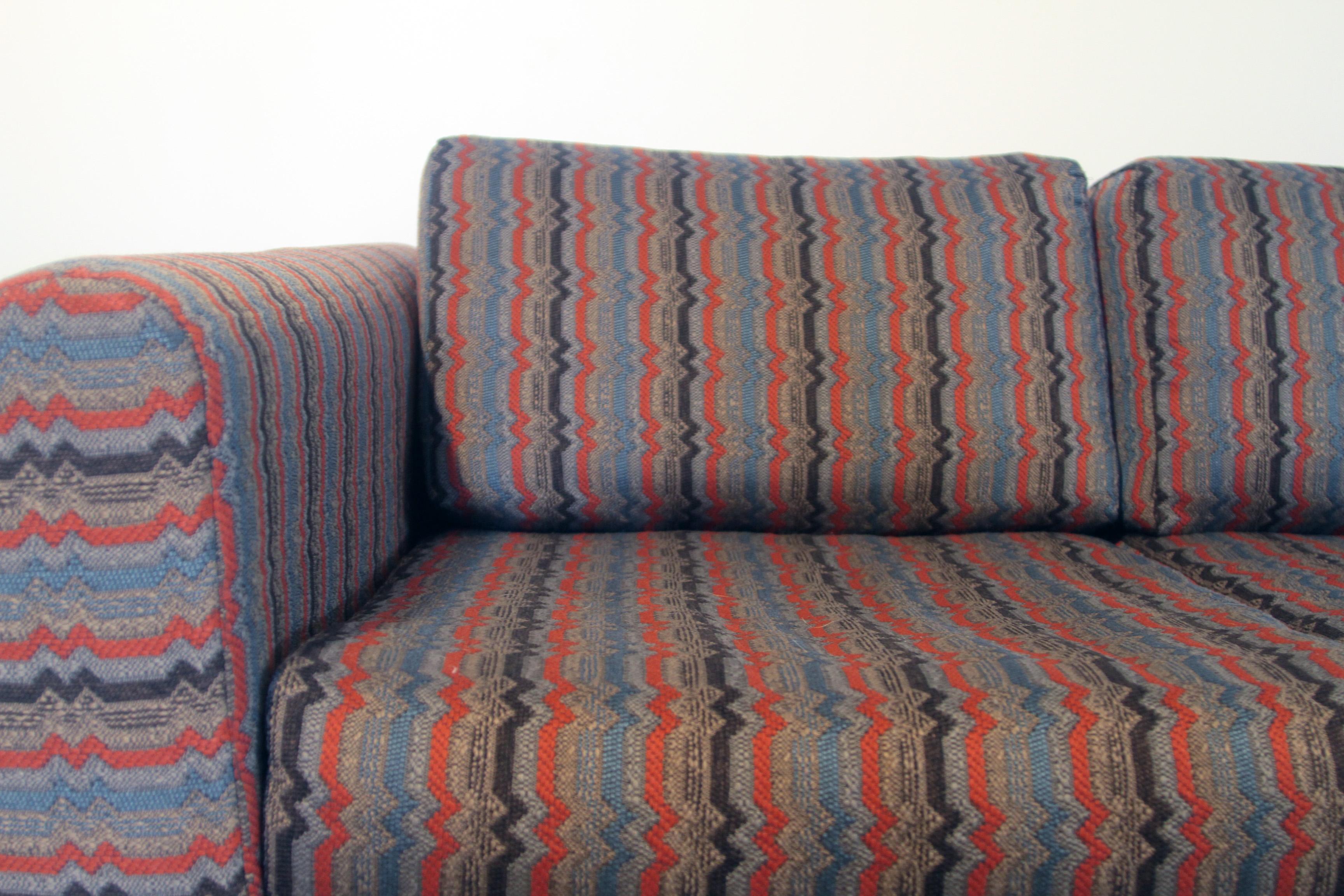 Newly Upholstered Striped Mid-Century Modern Sofa For Sale at 1stDibs