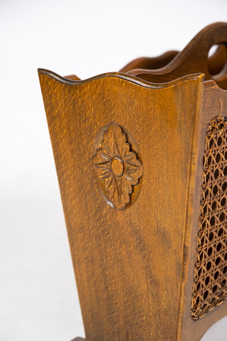 Newspaper Holder, Polished Wood, French Wicker, 1940 For Sale at 1stDibs