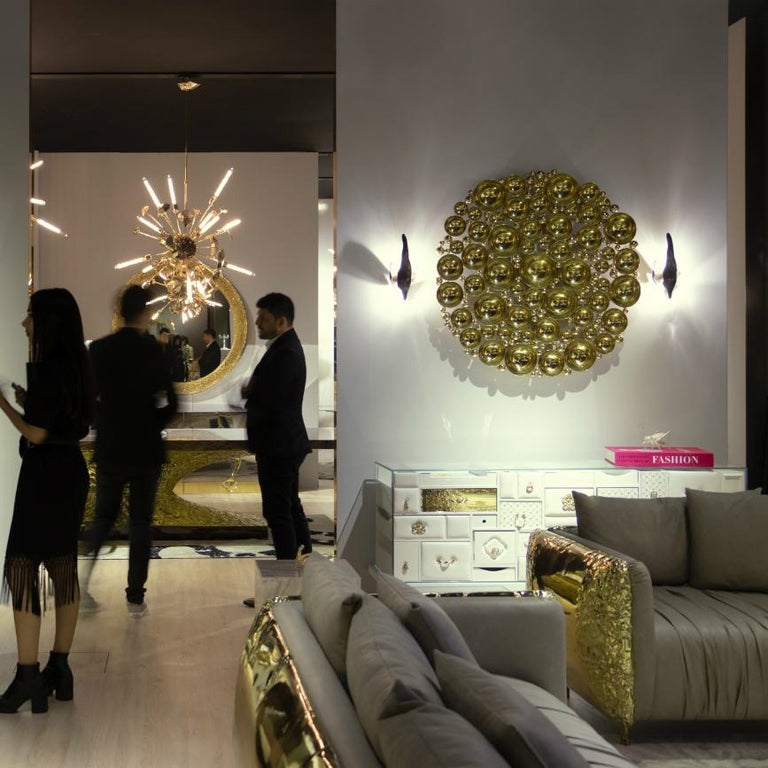 Newton Round Mirror in Gold-Plated Brass For Sale at 1stDibs