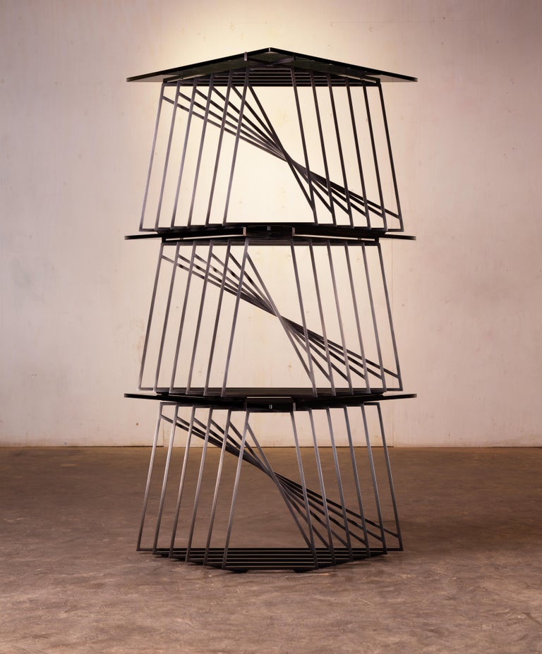 Nexus Side Table, Blackened Steel and Smoked Glass, by Force/Collide ...