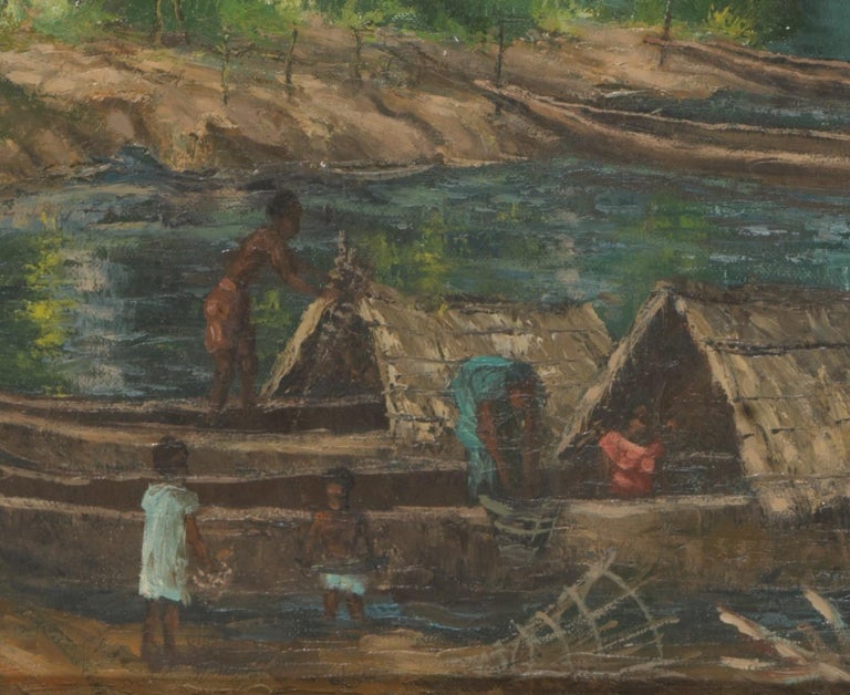 Ngandu Marc African Village View, Oil on Canvas, Framed and Signed at ...