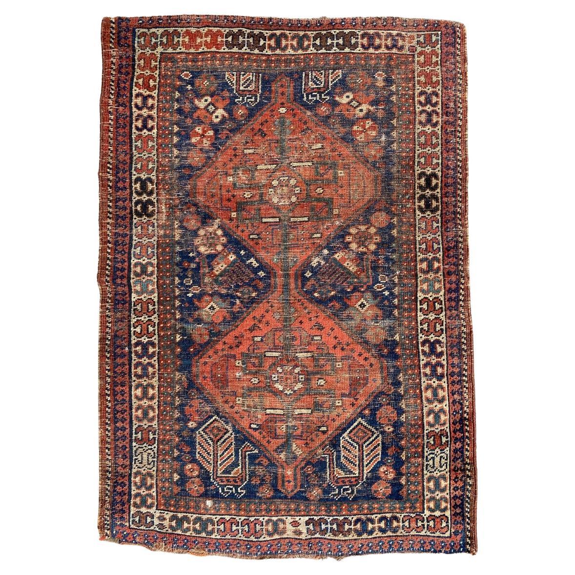 Distressed Antique Persian Shiraz Design Rug with Rustic Jacobean ...