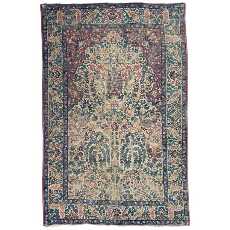 Nice Antique Floral Kirman Rug For Sale at 1stDibs