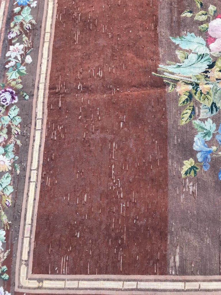 Nice Antique Needlepoint French Rug Tapestry For Sale at 1stDibs