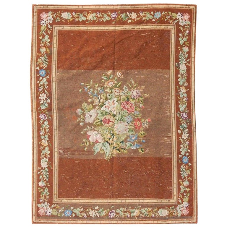 Nice Antique Needlepoint French Rug Tapestry For Sale at 1stDibs