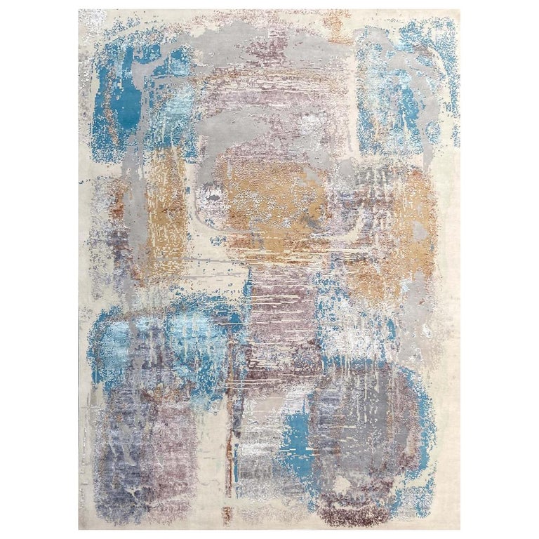 Nice Modern Abstract Design Knotted Rug For Sale at 1stDibs
