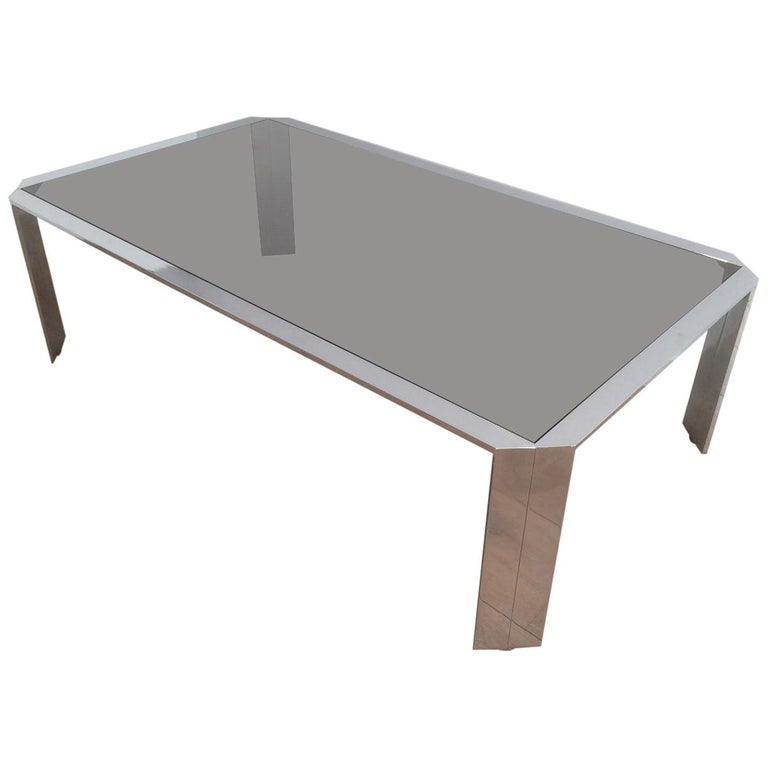 Nice Octagonal Chromed Coffee Table with Black Glass Top, Very Good ...