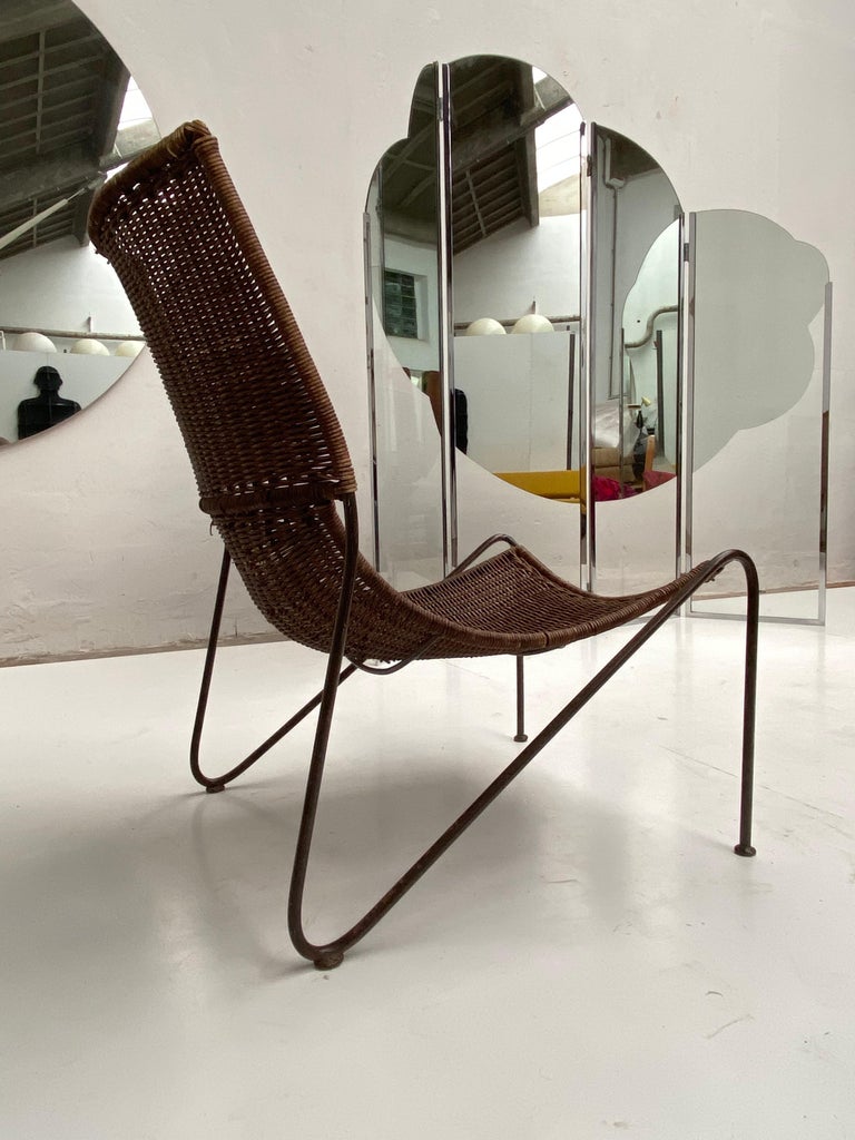 Nice Original Vintage French 1950 Wicker Lounge Chair with Serpentine ...