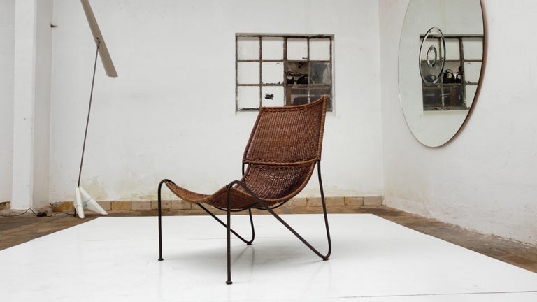 Nice Original Vintage French 1950 Wicker Lounge Chair with Serpentine ...