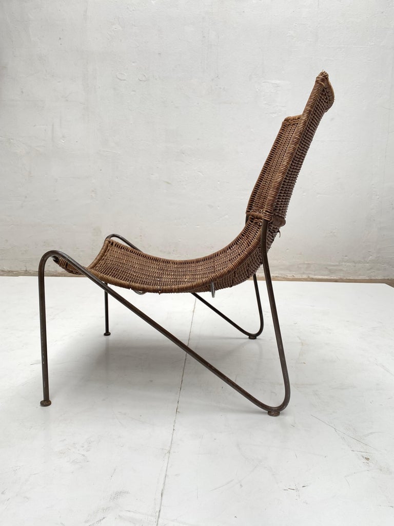 Nice Original Vintage French 1950 Wicker Lounge Chair with Serpentine ...