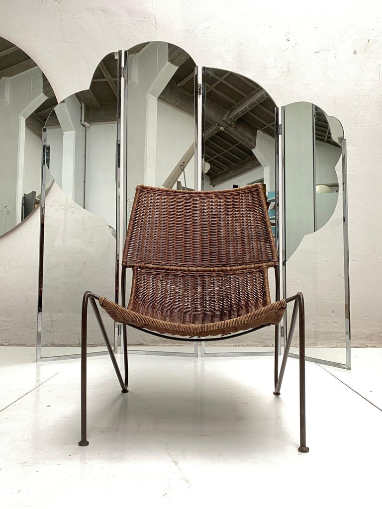 Nice Original Vintage French 1950 Wicker Lounge Chair with Serpentine ...