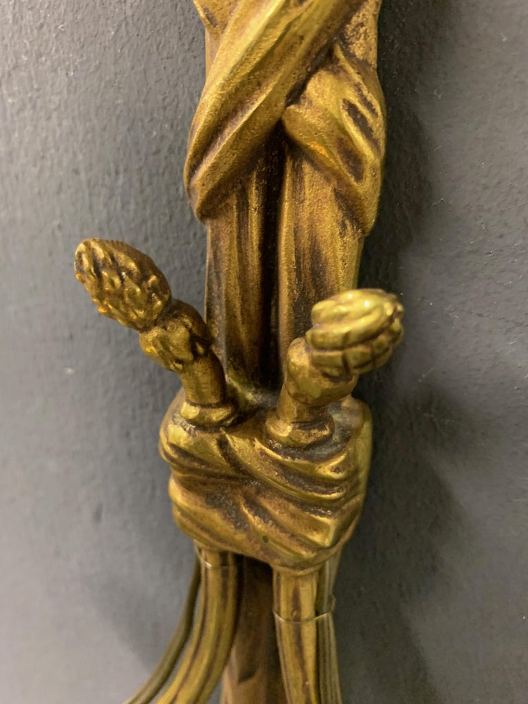 Nice Pair of French Bronze Tassel Wall Lights For Sale at 1stDibs